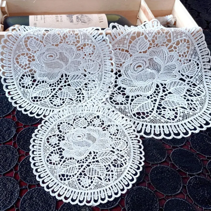 White Lace Table Mat Round Coaster Dish Cloth Bowl Cup Tableware Mats ...
