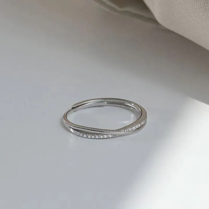 Light Luxury Fashion Silver Color Line Cross Design Ring Simple Opening ...