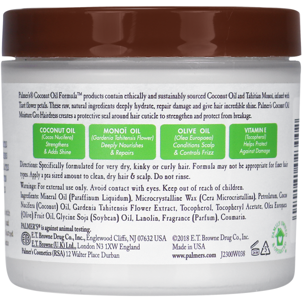 Coconut Oil Formula Moisture Gro Hair Dress, Jar, For Dry, Damaged Or ...