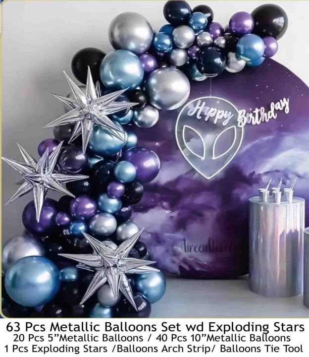 63 Pcs Metallic Balloons Theme With Exploding Star for Birthday / Party ...