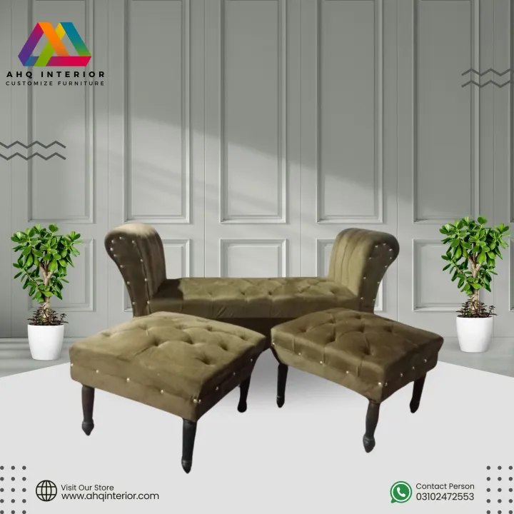 A.H.Q Interior - 4 Seater Tufted Puffy Sofa Set | Premium Malai Velvet ...
