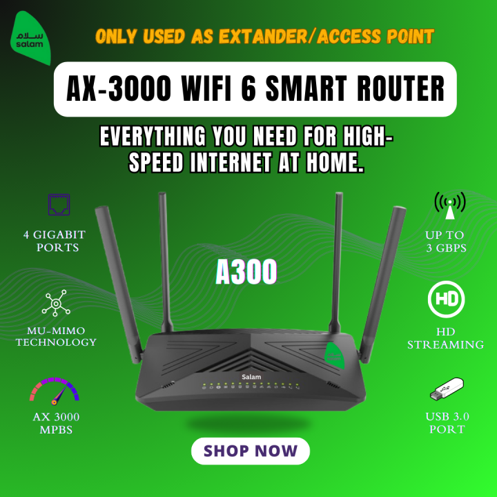 Salam A300 AX3000 WiFi 6 Dual Band Router (Renewed) | MU-MIMO | Gigabit ...