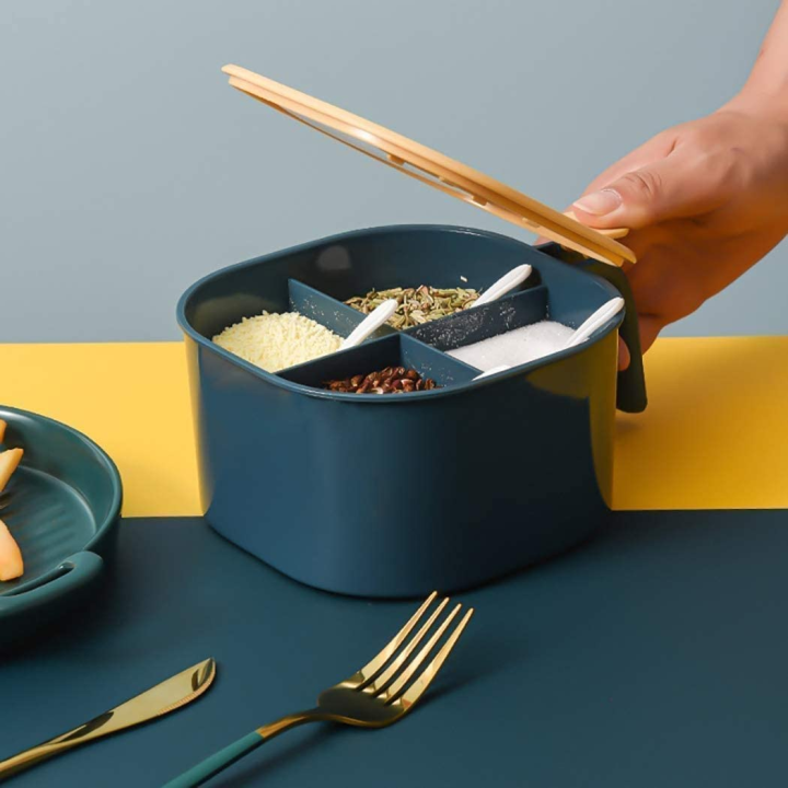 New Elegant 4-Compartment Masala Box Set | Square Spice Jar Organizer ...