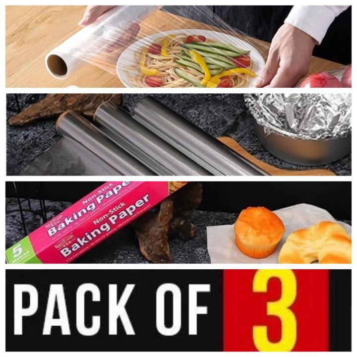 Pack of 3 (1 Roll Each) Cling Film Food Storage Plastic Wrap, Aluminium ...