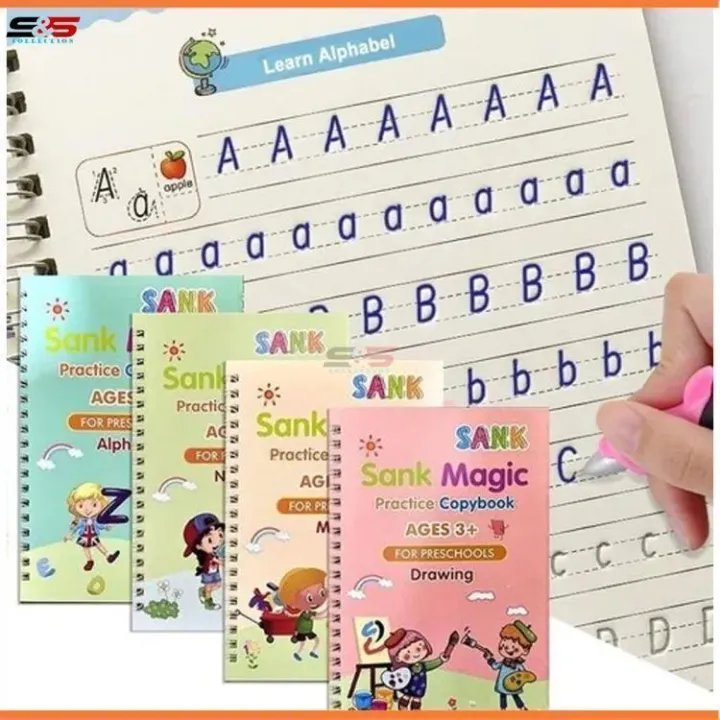 SANK Montessori Reusable Magic Book 4 Magic Books + 1 Magic Pen + 10 ...