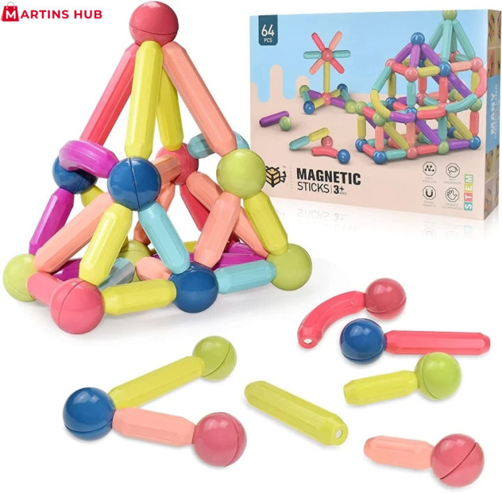 Magnetic Toys Building Blocks - 36/42/64/25 PCS Kids Magnet Balls and Rods Set Toddler STEM ...