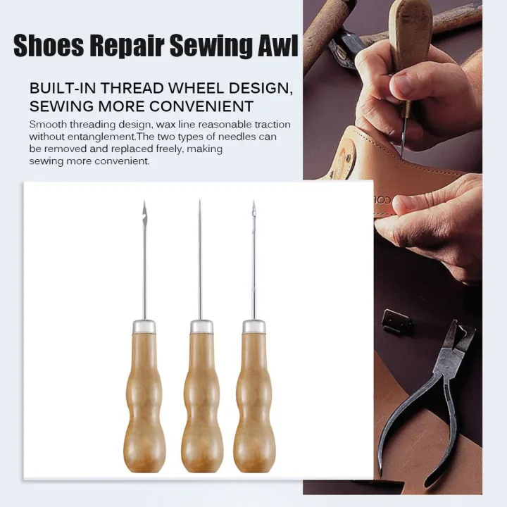 Wooden Handle 1Pcs Shoes Punch Sewing Tool Drill Hole Maker Shoe Repair ...