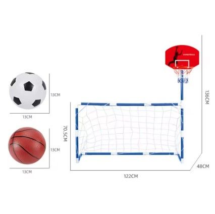 Basketball Hoop with Soccer Goal Net for Children, 2 in 1 Football Goal ...