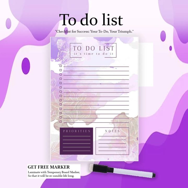 To Do List Planner A4 Size Laminated With Board Marker And Duster Daily ...