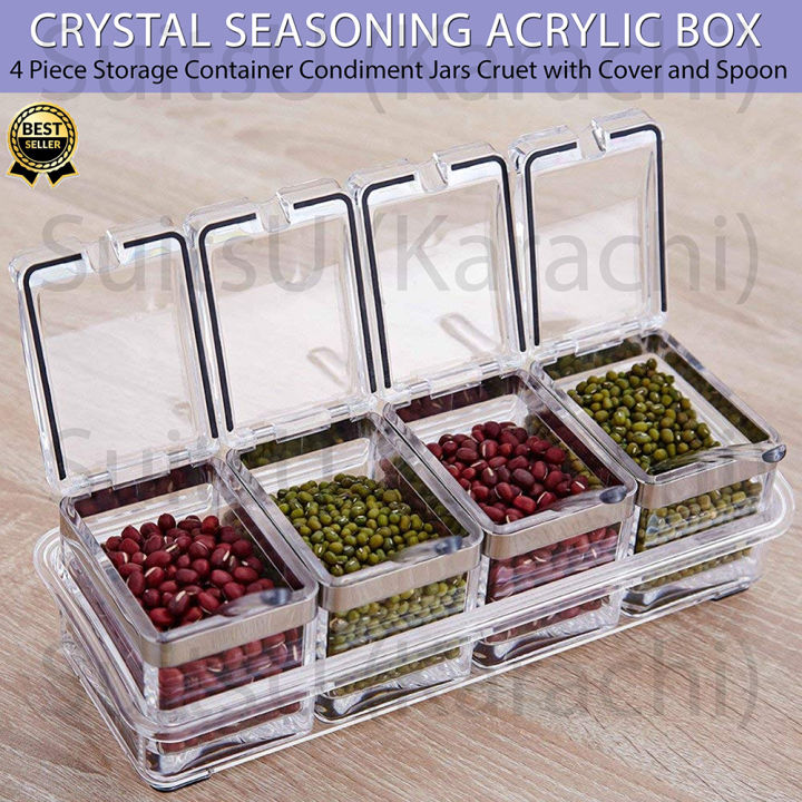 Crystal Seasoning Acrylic Box Pepper Salt Spice Rack 4 Box / spice box ...