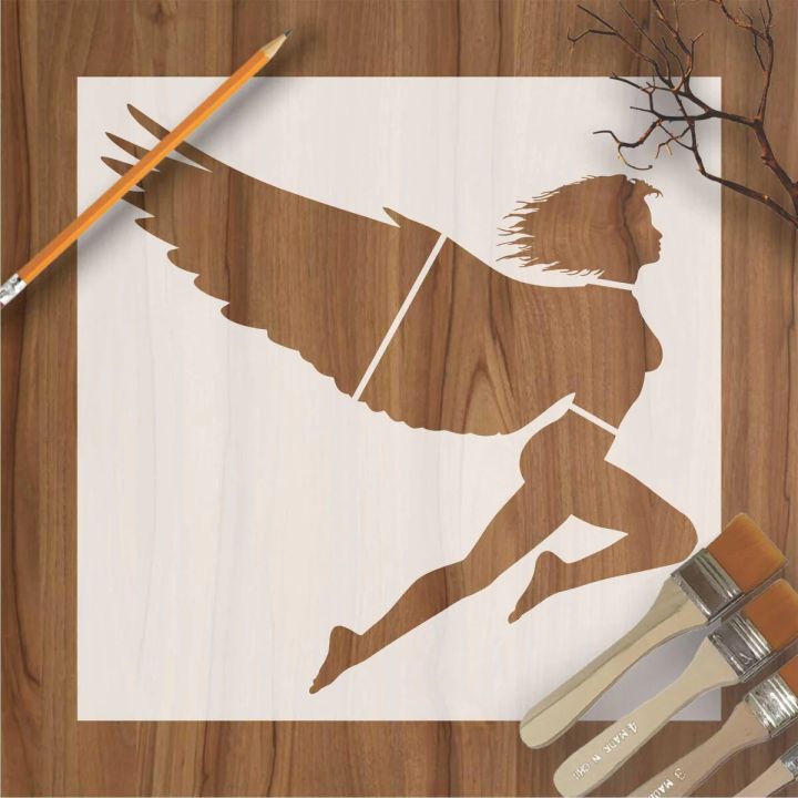 Woman With Wings Flying Reusable Stencil For Canvas And Wall Painting ...
