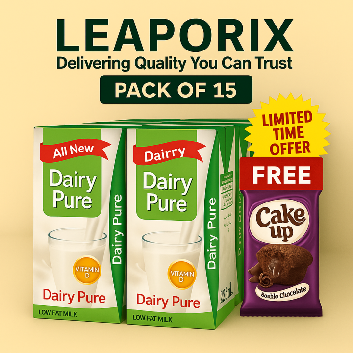 LEAPORIX MALL - Dairy Pure UHT Milk 225ml (Pack of 15) + FREE Cake Up ...