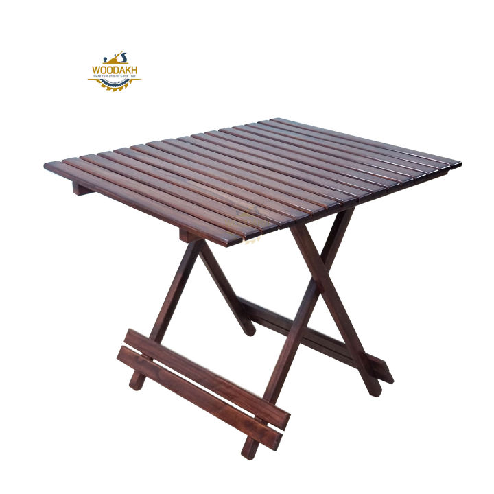 Folding Table, wooden Square End Table with Slatted Table top, Sturdy X-Shaped Wood Frame ...
