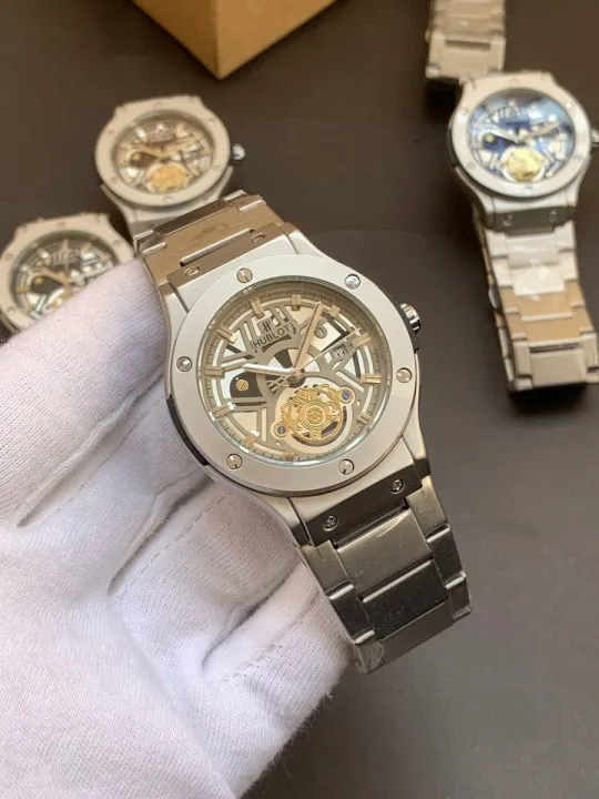 HOUB-LOT Skeleton Dial Men’s Luxury Watch – Matte Silver Dial & Matte ...