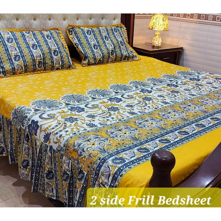 cotton frill bedsheet 3pcs frill bed sheets | Daraz.pk
