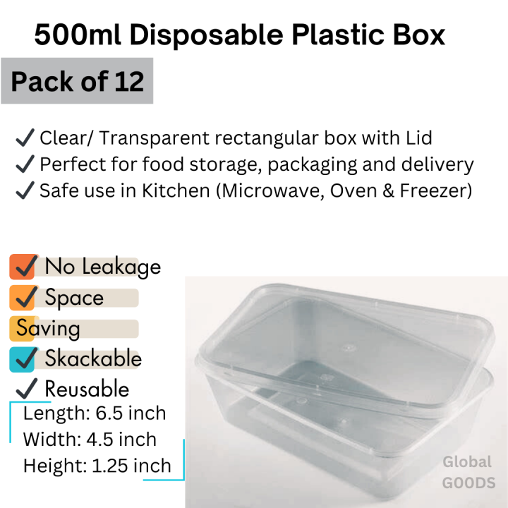 500ml Disposable Plastic Box with lid - Pack of 12 | Daraz.pk