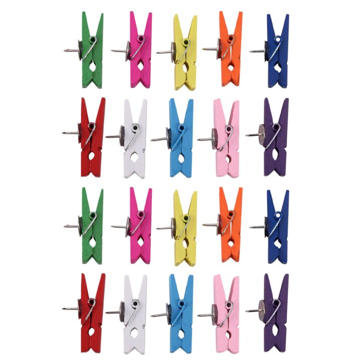Push Pins with Wooden Clips Pushpins Tacks Thumbtacks, Paper Clips with ...