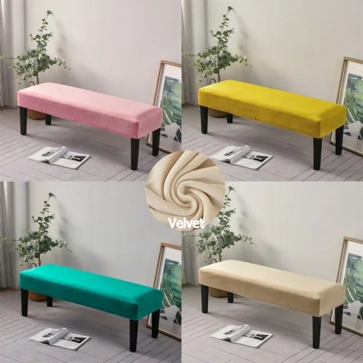 Soft Velvet Dining Chair Cover Stretch Piano Stool Cover Long Ottoman ...