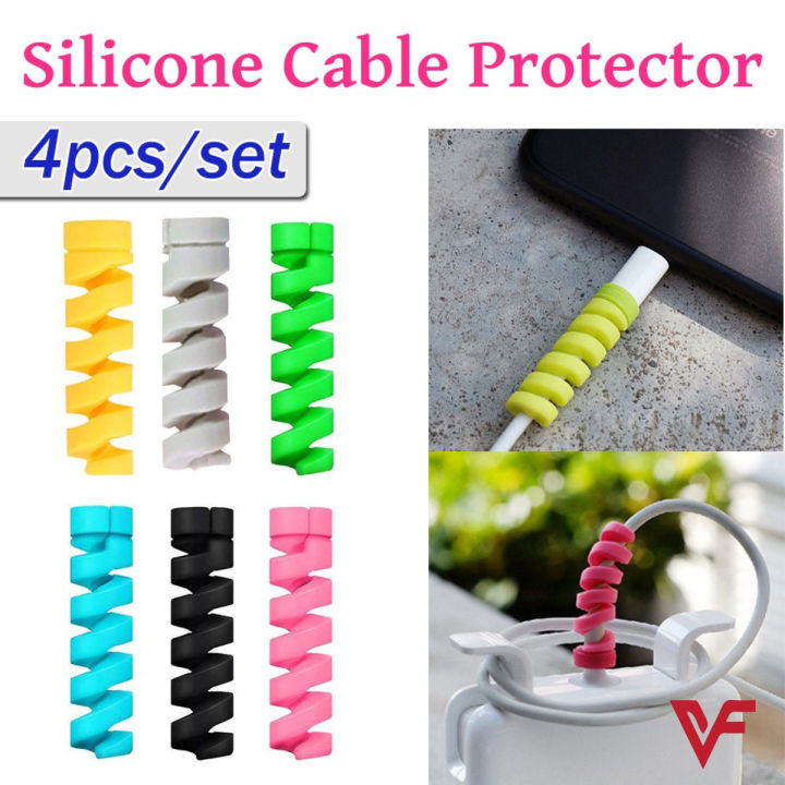 4 Pcs Pack Of Spiral Silicone Cable Protectors Charging Cable Protector ...