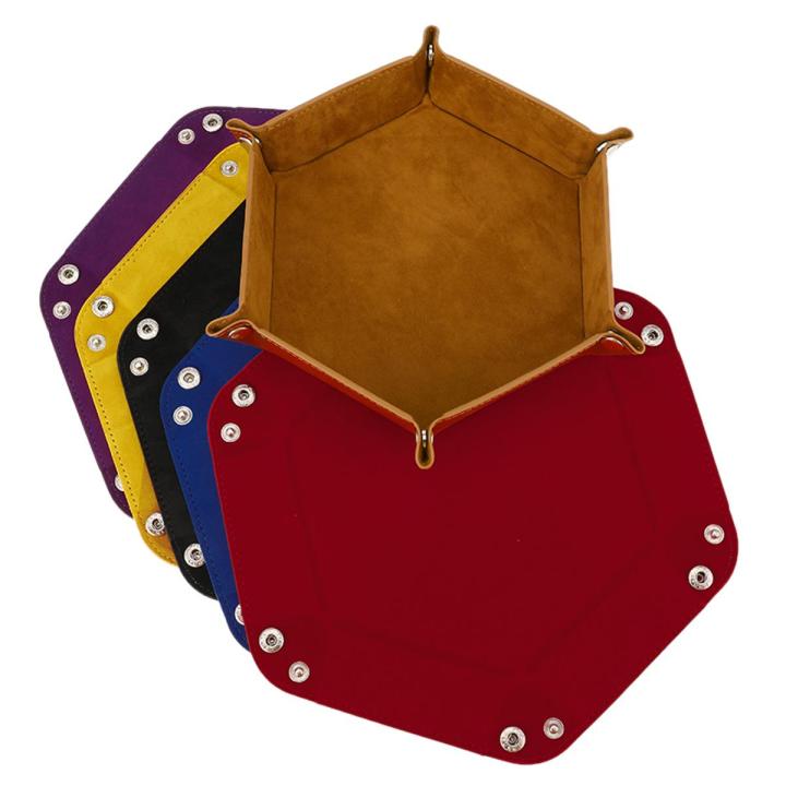 Foldable dice tray box PU leather folding hexagon key storage coin ...