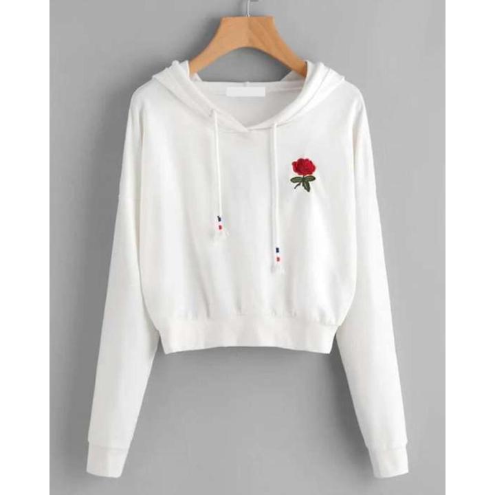 11.11 WHITE FLOWER PATCH CROPPED HOODIE FOR womens | Daraz.pk