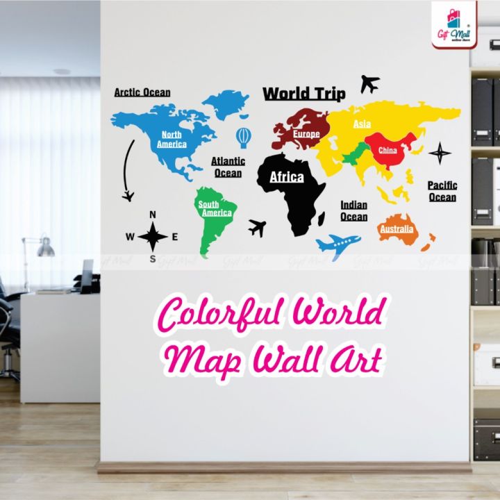 Gift Mall Presents Acrylic Colorful World Map Wall Art for Travel ...