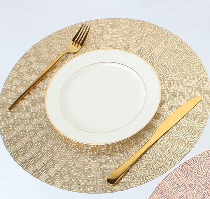 2pc Classic Style Table Mats Coasters Pad "Golden Color" Round PVC ...