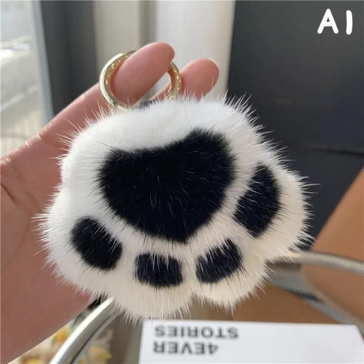 Fluffy Faux Fur Cat Claw Pom Keyrings Keychain Cute Charm Handbag ...