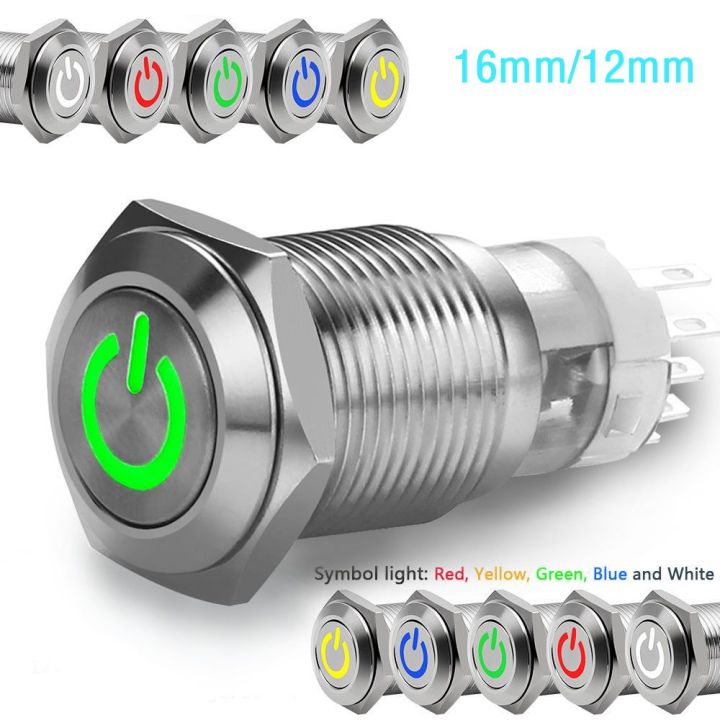 Brand New ON/OFF Metal Car LED Power 16/12mm Push Button Momentary ...