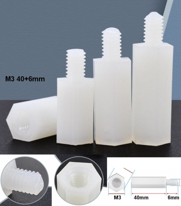 3pcs M3 40+6mm Male-Female Hex Nylon plastic Standoff Spacer Column For ...