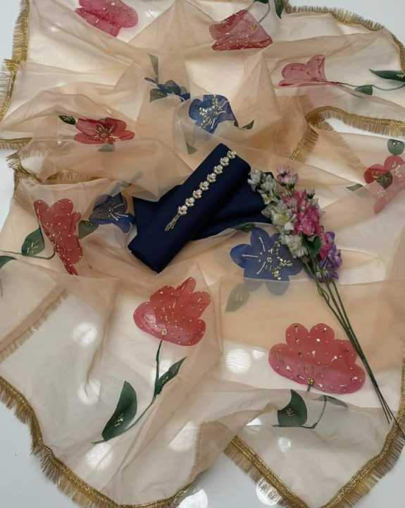 New Arrival Most Demanding Article Hand Paint Emblished Organza With ...