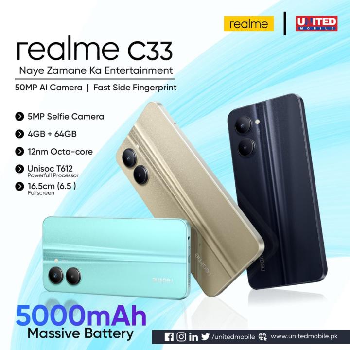 Realme C33 || 4GB Ram 64GB Rom || 50MP Rear Camera || 5000mAh Battery ...