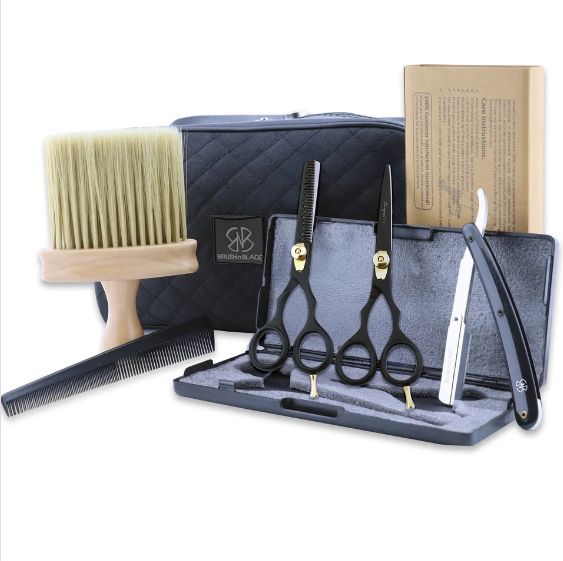 BrushnBlade Personal Barber Kit for Grooming with Black 5.5” Scissors ...