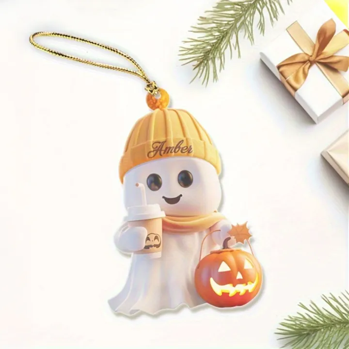 Halloween Ghost Pendant 2D Flat Acrylic Car Charm for Rearview Mirror ...