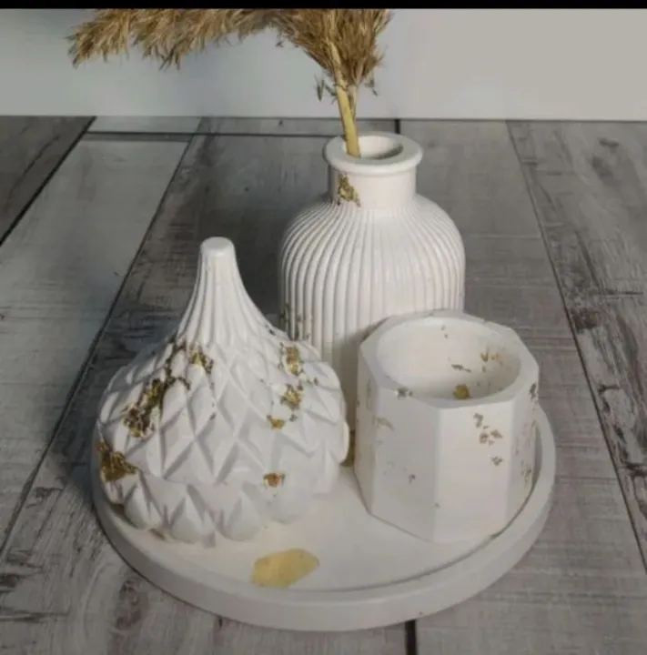 4 pc trendy trinket decoration set with vase|Oval tray| Diamond Jar ...