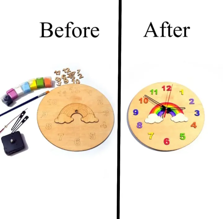 Hand-Painted Wooden Wall Clocks for Kids' Rooms Clouds Rainbow Shape ...