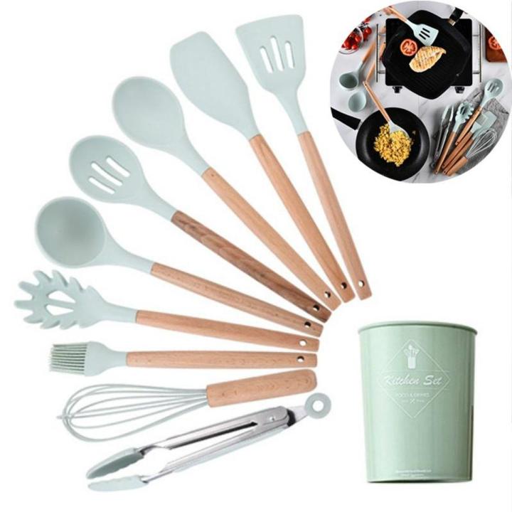 Kitchen Utensil Set 10 PCS Cooking Utensils With Plastic Utensil Holder ...
