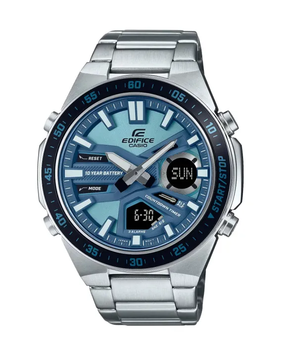 Casio Edifice Mens Stainless Steel Analog+Digital World Time Calendar (to year 2099) Stop Watch ...