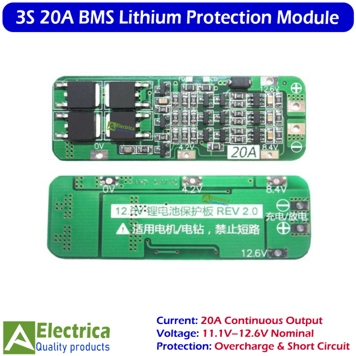3S 20A BMS 11.1V–12.6V Lithium Battery Protection Module for 18650 Li ...
