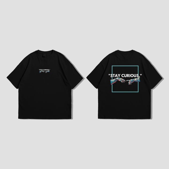Oversized Drop-shoulder Graphic DTF STAY CURIOUS Printed T-shirts For ...