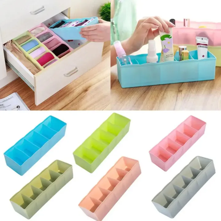 Pack of 2 5-Cells Plastic Storage Box Tie Bra Socks Drawer Cosmetic ...