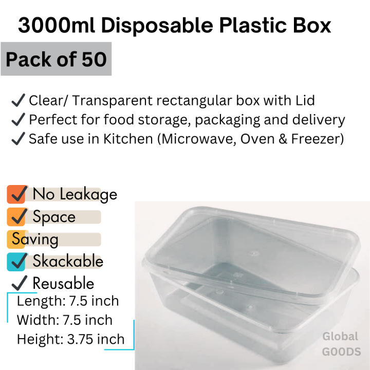 3 litre Disposable Plastic Box with lid - Pack of 50 | Daraz.pk