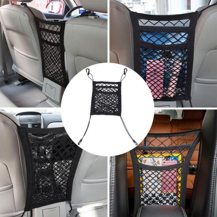 3-Layer Car Mesh Organizer Seat Back Net Bag Barrier Backseat Cargo ...