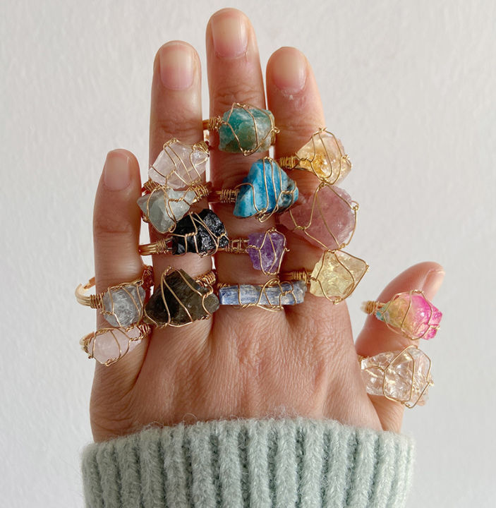 Healing Irregular Raw Citrine Crystal Rose Quartz Natural Stone Ring ...