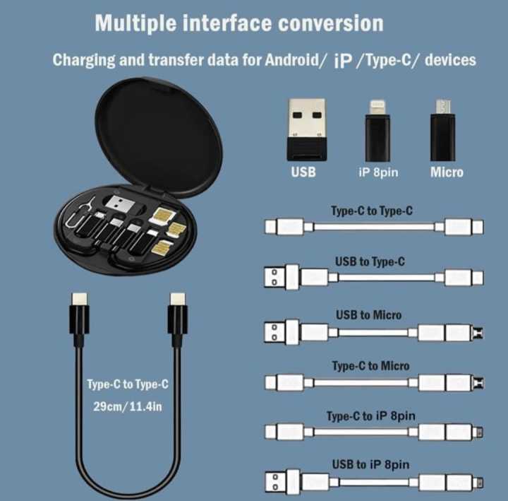 Mini Multi-Functional Fast Charging Data Cable Set for Apple, Android ...