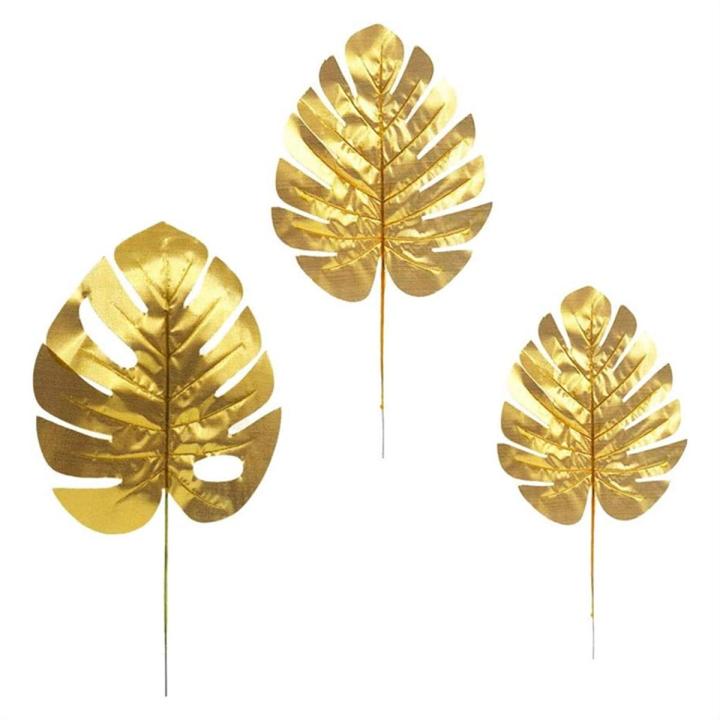 30Pcs Artificial Plants Palm Leaves Gold Tropical Party Leaves ...