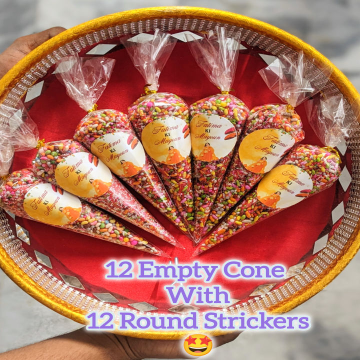 Customized Mehndi / Wedding / Mayoun Plastic Cones (12 Pcs) - Cone ...
