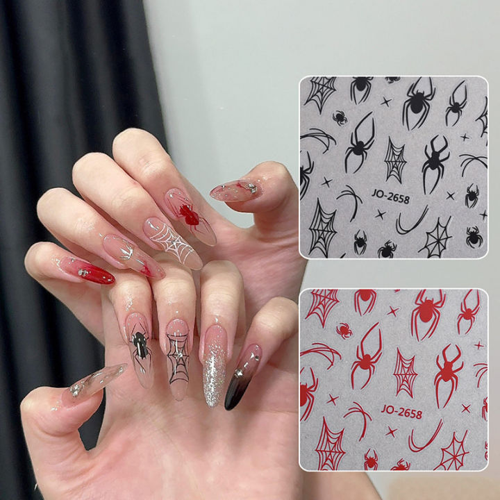 Halloween Nail Art Stickers Heart Spider Webs Designs Self-Adhesive ...