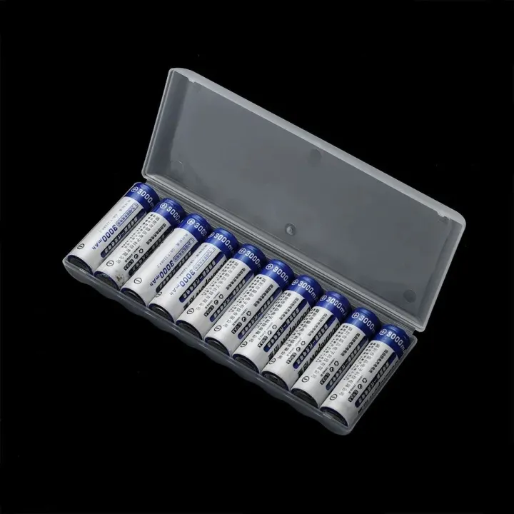10 Slot Transparent Plastic Battery 18650 Storage Box for AAA/AA/18650 Hard Battery Container ...