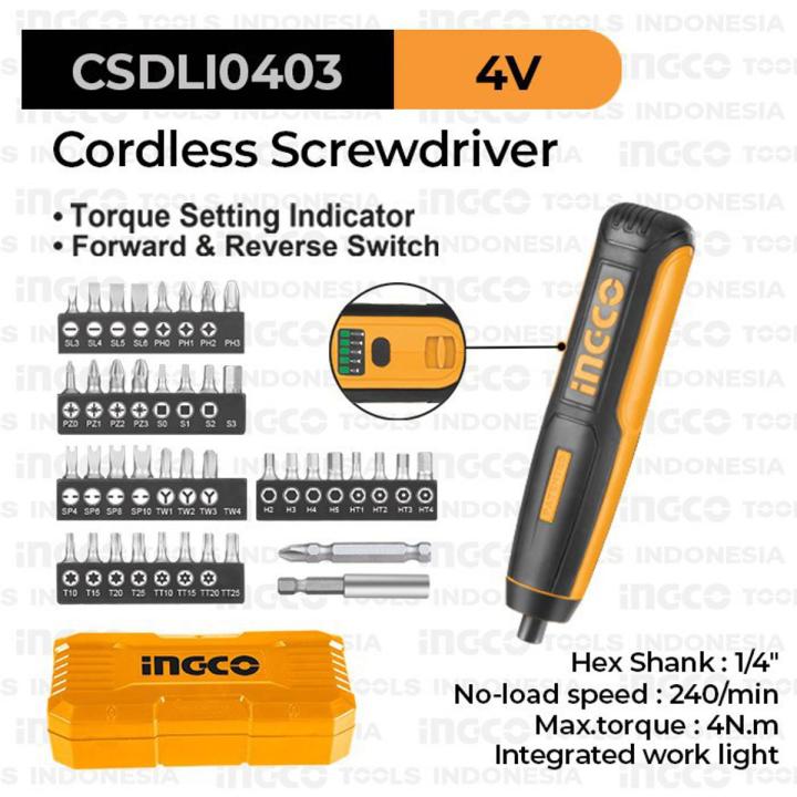 INGCO Cordless Screwdriver 4V Portable Rechargeable Handy yet Powerful ...